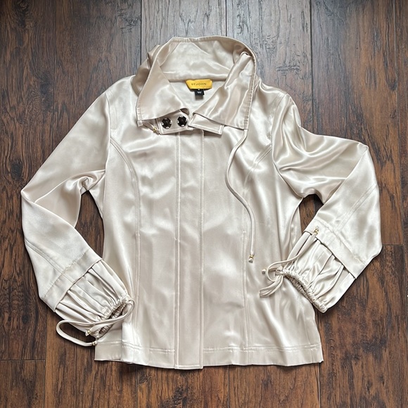 St. John | Jackets & Coats | St John Gold Satin Zip Up Jacket | Poshmark